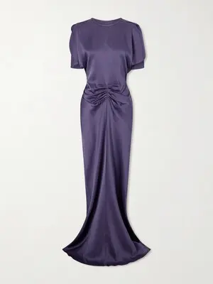 Victoria Beckham Isabella Ruched Satin Gown - Blue