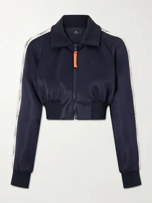 Etro Cropped Satin-jersey Track Jacket With Canvas Trim - Blue