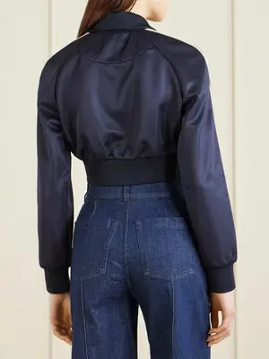 Etro Cropped Canvas-trimmed Satin-jersey Track Jacket - Blue
