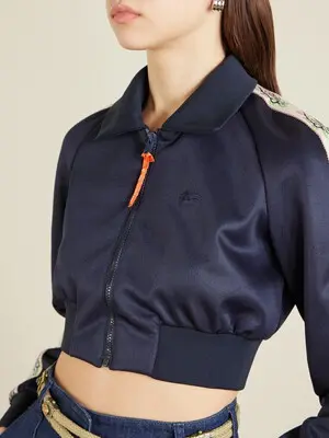 Etro Cropped Canvas-trimmed Satin-jersey Track Jacket - Blue