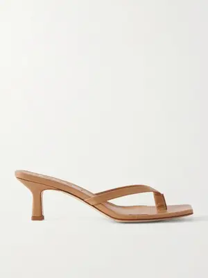 AeydĒ Wilma Leather Kitten Heel Thong Sandals - Brown