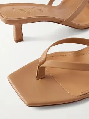 AeydĒ Wilma Leather Kitten Heel Thong Sandals - Brown