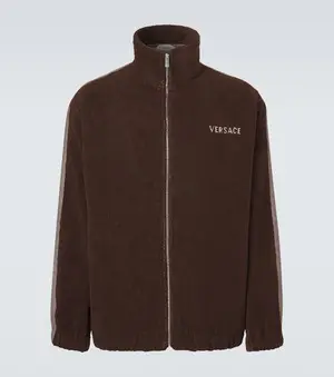 Versace Logo Cotton Terry Zip-up Sweatshirt - Brown
