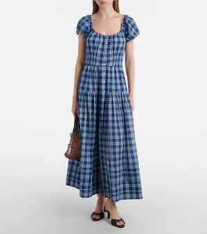 DÔEN Valenne Checked Cotton Midi Dress