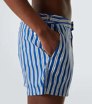 TOM FORD Striped Poplin Swim Trunks - Blue