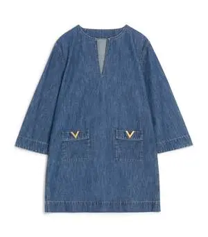 Valentino Garavani Denim Shift Mini Dress - Blue