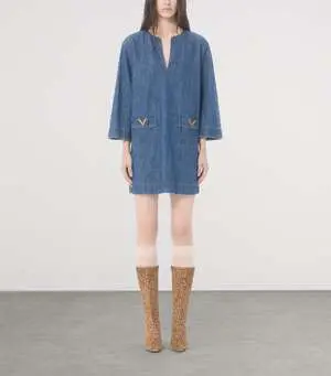 Valentino Garavani Denim Shift Mini Dress - Blue