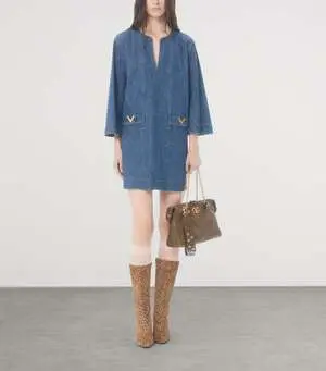 Valentino Garavani Denim Shift Mini Dress - Blue
