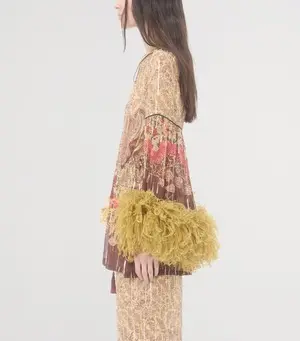 Valentino Garavani Metallic Silk Paisley Print Feather Trimmed Blouse