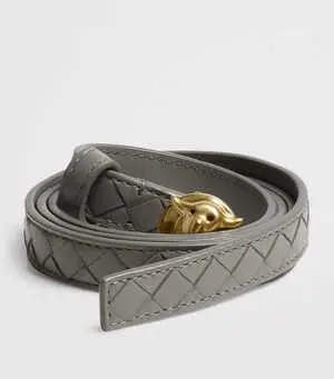 Bottega Veneta Leather Belt With Gold-tone Buckle - Grey