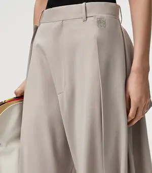 Loewe Wool-blend Pleated Trousers With Asymmetrical Skirt Overlay - Brown