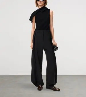 Loewe Wool-blend Pleated Trousers With Asymmetrical Skirt Panel