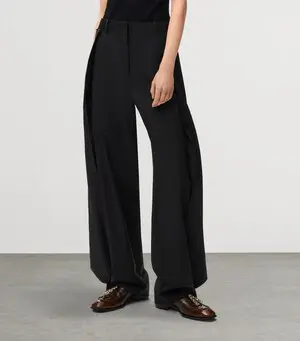 Loewe Wool-blend Pleated Trousers With Asymmetrical Skirt Panel
