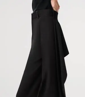 Loewe Wool-blend Pleated Trousers With Asymmetrical Skirt Panel