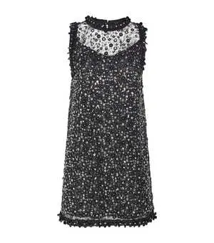 Maje Embellished Floral Sequin Mini Dress - Black