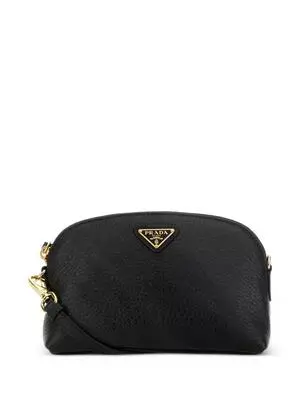 Prada Leather Crossbody With Logo Plaque - Black