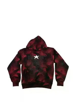 SP5DER Plaid-pattern Hoodie With Star Detail - Red