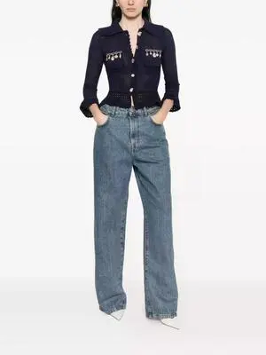 SELF-PORTRAIT Scalloped Trim Cardigan With Charm Embellishments - Blue