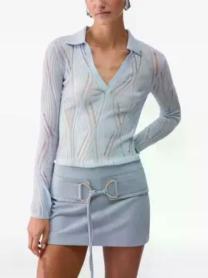 Liu Jo V-neck Ribbed Long Sleeve Top - Blue
