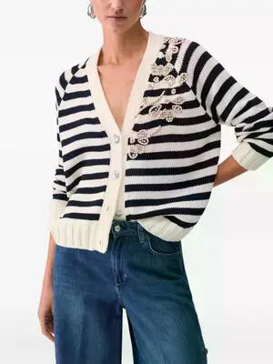 Liu Jo Striped Embellished V-neck Cardigan