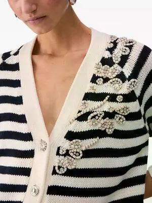 Liu Jo Striped Embellished V-neck Cardigan