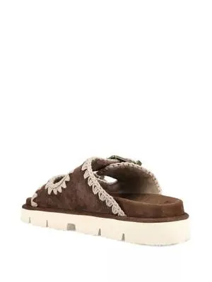 Mou Buckled Crocheted Sandals - Brown
