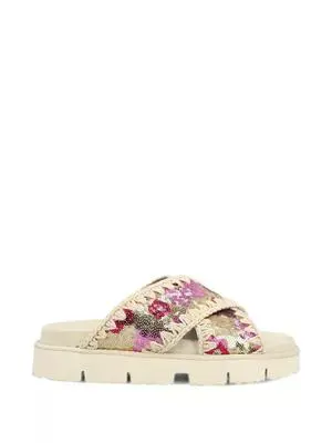 Mou Floral Criss-cross Platform Sandals - Neutrals