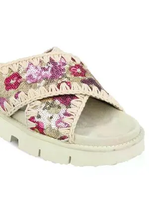 Mou Floral Criss-cross Platform Sandals - Neutrals