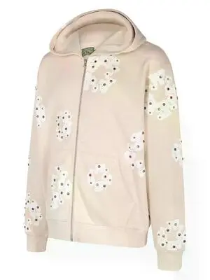 DENIM TEARS Rhinestone Cotton Wreath Zip Hoodie - Neutrals