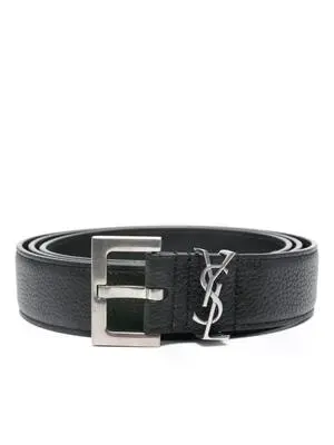 Saint Laurent Cassandre Leather Belt - Black