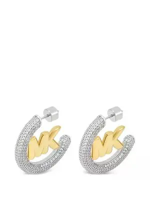 Michael Kors Tone Hoop Earrings With Logo Embellishment - Silver