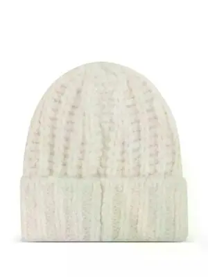Moncler Ribbed Logo Patch Beanie Hat - Neutrals