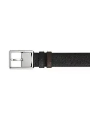 Montblanc Reversible Textured Leather Belt With Square Buckle - Black