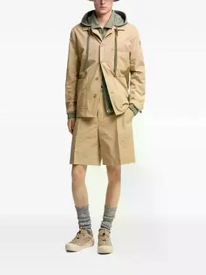 Moncler Seersucker Shorts With Logo Patch - Neutrals