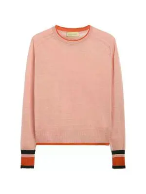 Momoni Contrasting Edges Crew Neck Sweater - Pink