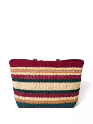 Miu Miu Raffia-effect Woven Tote Bag With Striped Motif And Embroidered Logo