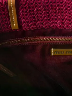Miu Miu Raffia-effect Woven Tote Bag With Striped Motif And Embroidered Logo