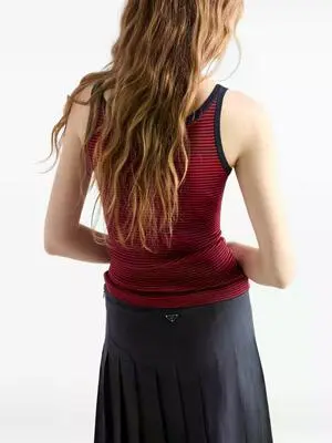 Prada Striped Ribbed Silk Tank Top - Red