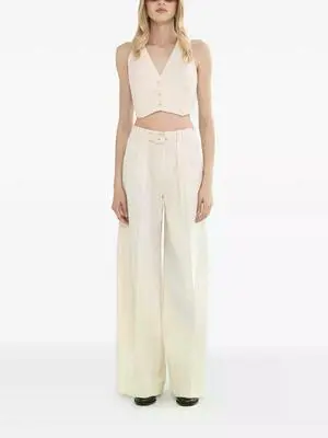 NISSA Cropped Cotton Waistcoat With Pinstripe Detail - Neutrals