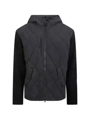 Stone Island Hooded Quilted Jacket With Ribbed Sleeves