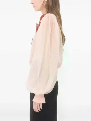 Valentino Garavani Embroidered Organza Blouse With Velvet Flower