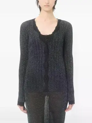 Valentino Garavani Lurex Knit Cardigan With Lace Details - Black