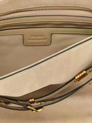 Pinko Studded Leather Shoulder Bag With Love Birds Buckle - Neutrals