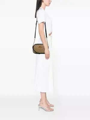 Gucci Gg Marmont Matelassé Canvas And Leather Crossbody Bag - Brown