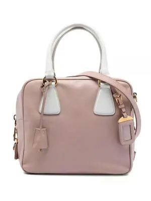 Prada 2010-2026 Small Bicolor Saffiano Square Bauletto Satchel - Pink