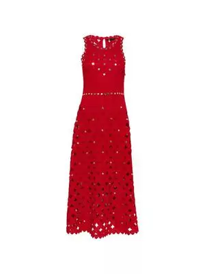 Maje Scalloped-detail Openwork Midi Dress - Red