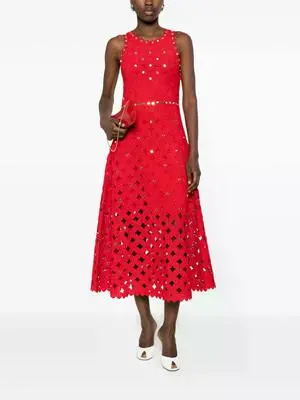 Maje Scalloped Detail Openwork Midi Dress