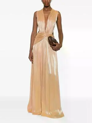 Costarellos Lurex Georgette Cut-out Pleated Maxi Dress