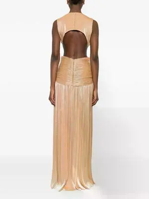 Costarellos Lurex Georgette Cut-out Pleated Maxi Dress
