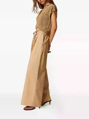 TWINSET Wide Leg Trousers With Eyelet Belt - Neutrals